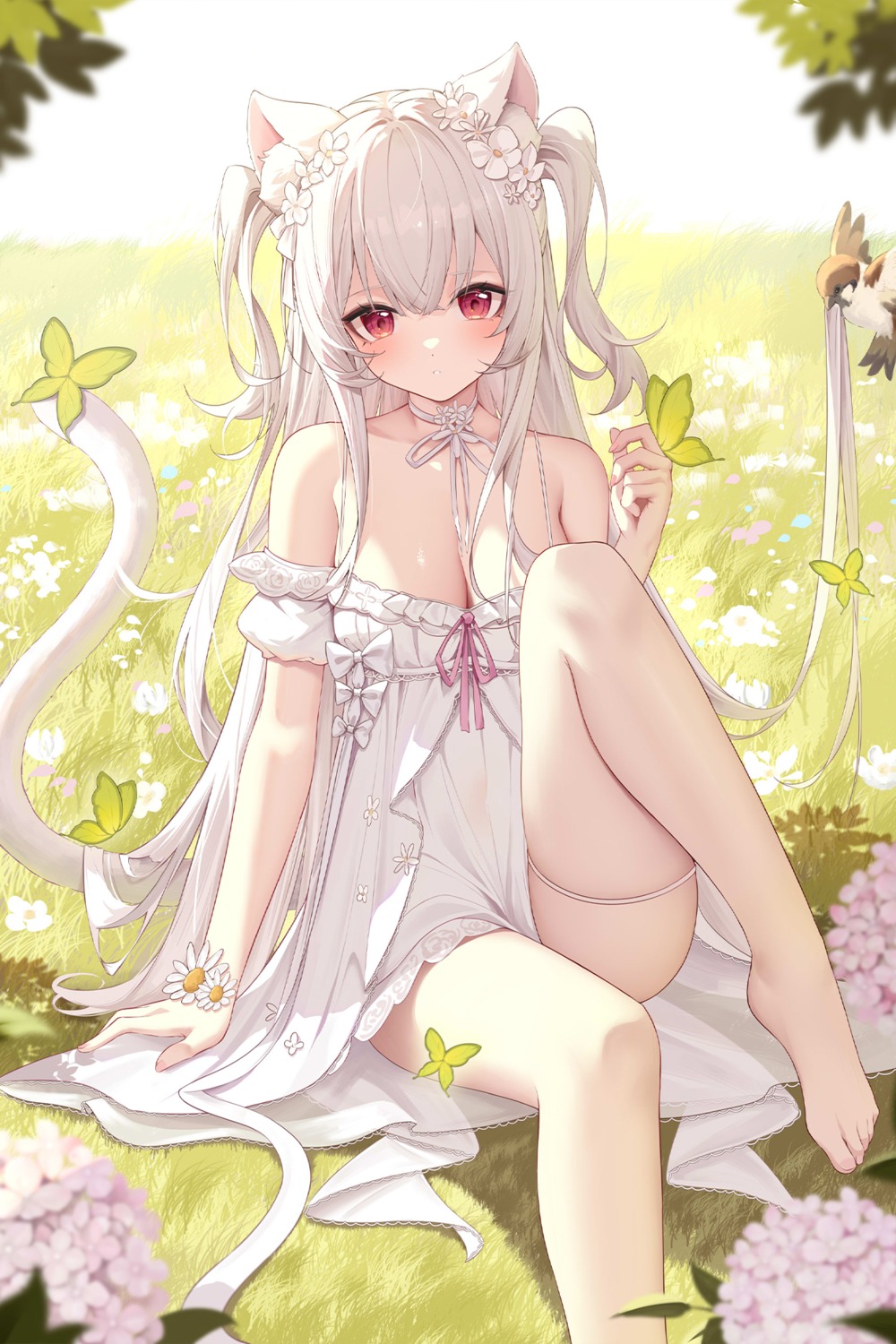 animal ears dress feet garter nekomimi no bra see through skirt lift tagme tail | #1234747 ...